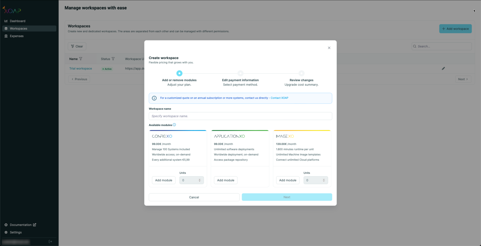 Manage workspace | XOAP Docs