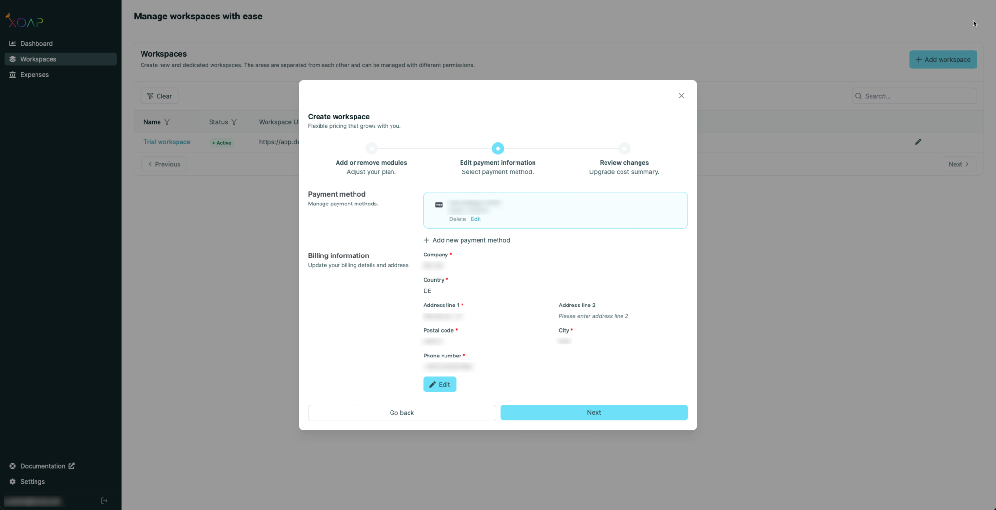 Manage workspace | XOAP Docs