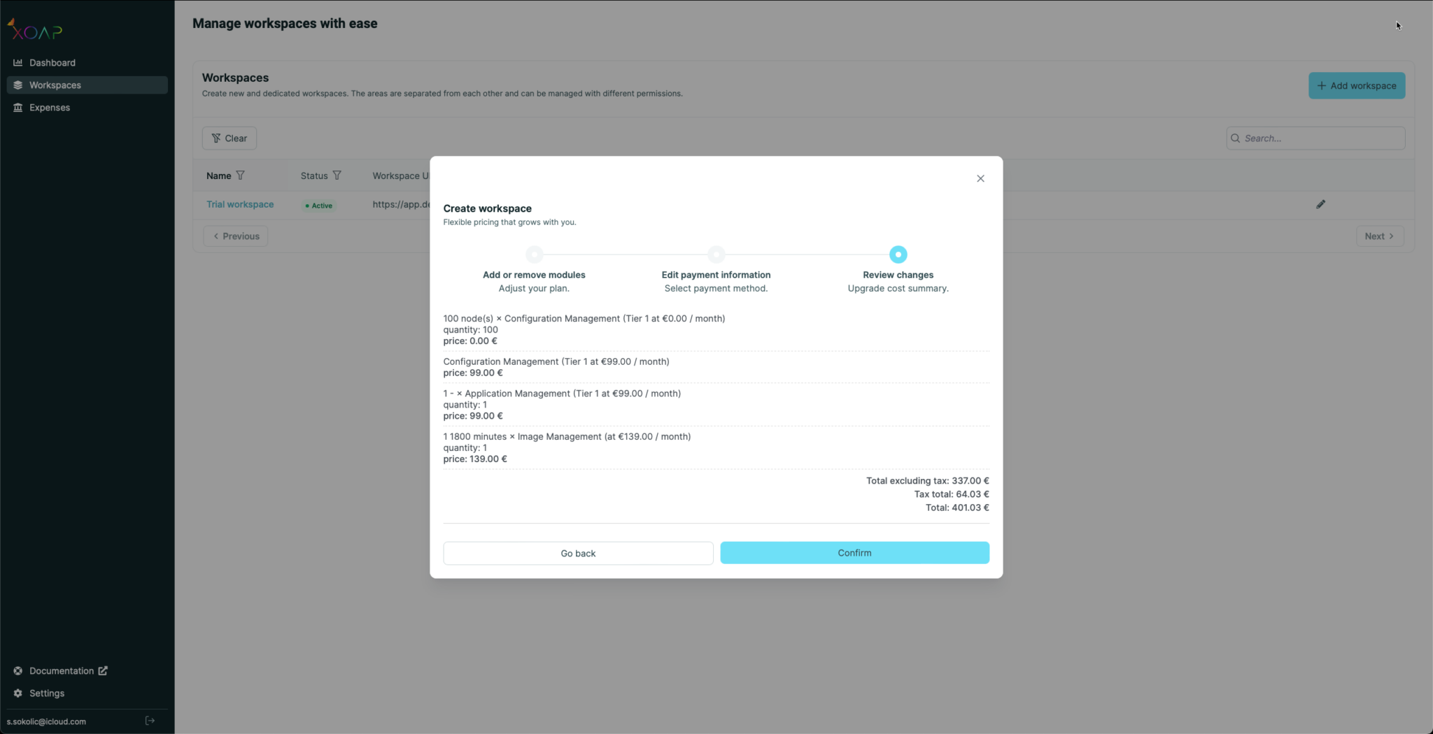 Manage workspace | XOAP Docs